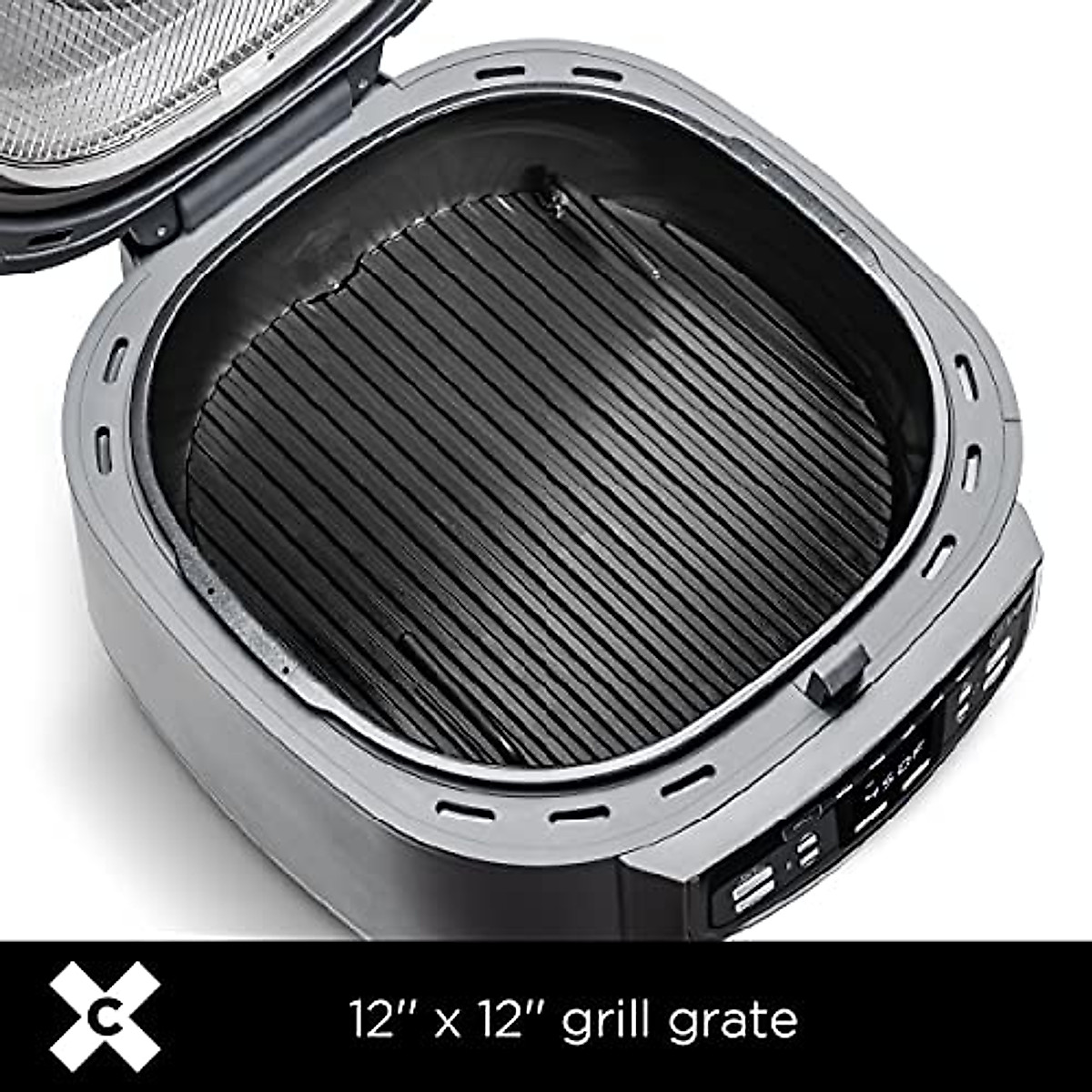 Crux Indoor Fast and Easy Grilling Roasting Baking Sautéing Searing and Oil Free Air Frying Recipe Book Included 12” x 12” Grill 9 QT Cook Pot Matte Gray Grill w/Air Fryer One Size