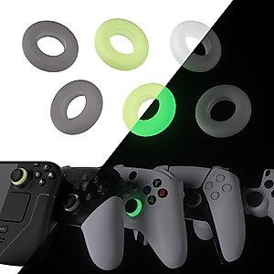 PlayVital 3 Pairs Silicone Aim Assist Target Motion Control Precision Rings for ps5, for ps4, for Xbox Series X/S/One / 360, for Switch Pro, for Steam Deck - Clear Black White & Glow in Dark Green