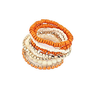 LUREME Bohemian Beads Cube Multi Strand Stretch Stackable Bangle Bracelet Set-Orange (bl003172-2)