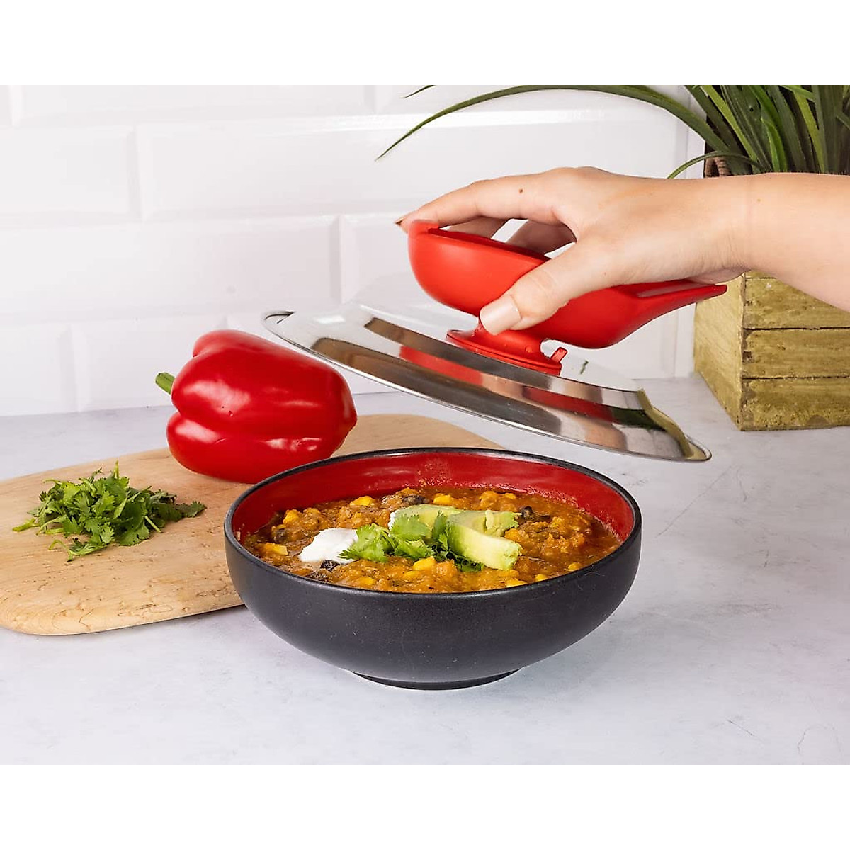 Spoon Buddy - Utensil Rest/Holder - Suction Cup Attaches to Pot Lid on Stove - Holds Spoons, Ladles, Spatulas - Kitchen Cooking without Mess on Counter or Stovetop - 2 pack Red