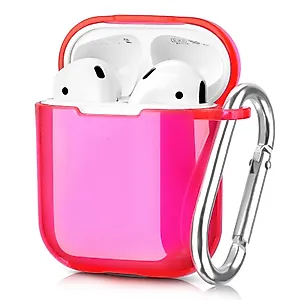 AIRSPO Case Cover, Clear Case 2nd Generation Soft TPU Protective Cover Compatible with Apple 1/2 Wireless Charging Case with Keychain (Neon Hot Pink)