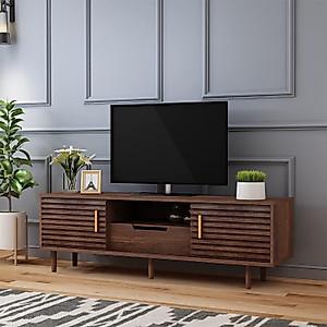 Alohappy Mid-Century Modern TV Stand for 65 Inch TVs, Wood Entertainment Center TV Console Table with Storage Drawer and Open Shelves, Stylish TV Cabinet for Living Room/Bedroom, Brown 59"