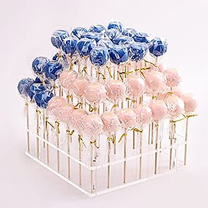 Goabroa Cake Pop Display Stand, 56 Holes Clear Acrylic 3 Tier Square Cupcake Dessert Holder Weddings Baby Showers Birthday Parties Anniversaries Halloween Candy Decorative (56 Hole)