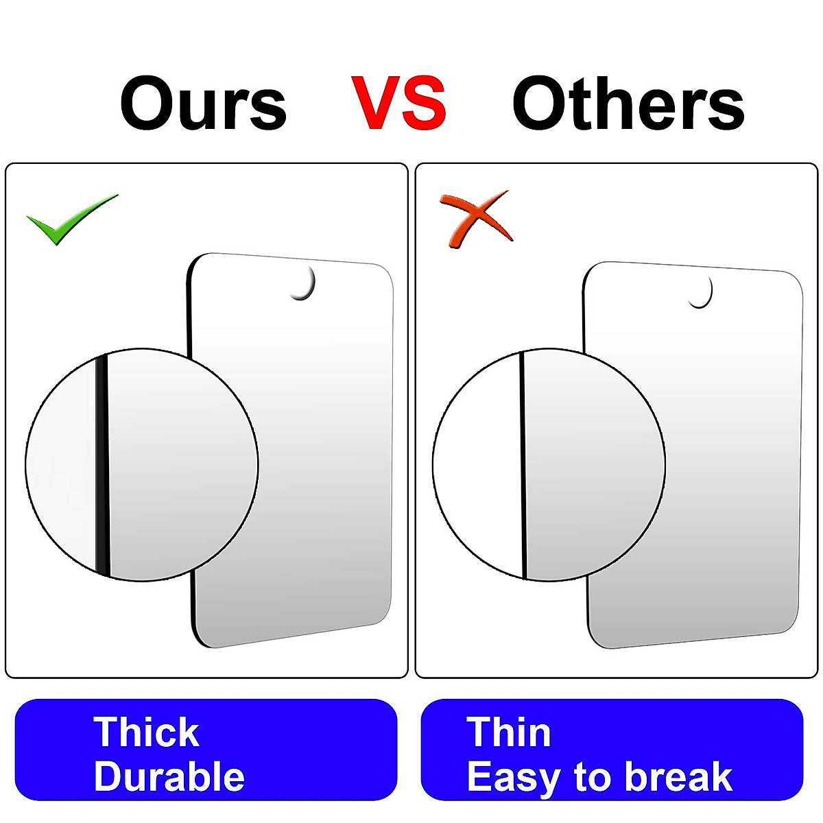 DFLLLO Large Fogless Shower Mirror, Anti-Fog Shower Mirror (12”X7.48 ”), Fog-Free Travel Shave Mirror, Shatterproof Shaving Mirror, Wall Hanging Mirror, Portable Makeup Mirror