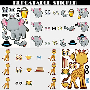 48 Sheet Make A Safari Animal Sticker Make Your Own Safari Animal Zoo Safari Themed Fun Stickers Safari Party Favors for Animal Party Favors, Rewards, Art Craft with 8 Designs