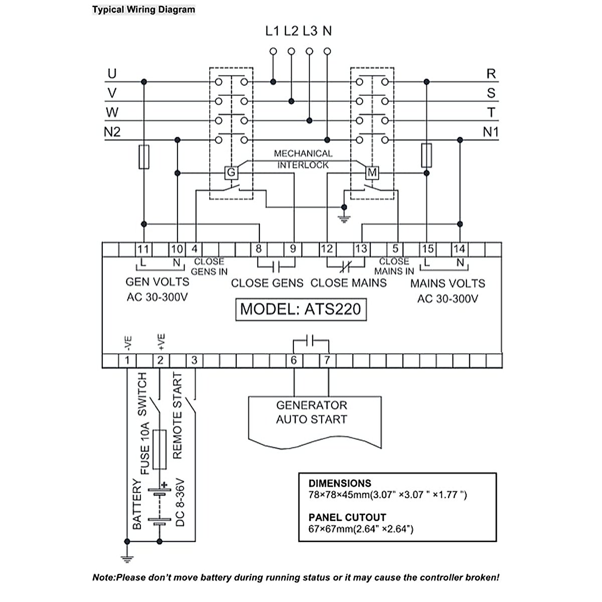 YOKDEN ATS220 Generator Genset Controller Panel ATS Control Auto Transfer Switch Dual Power DC 8V-36V Single Phase, 78*78*55mm (3.07*3.07*2.17in)