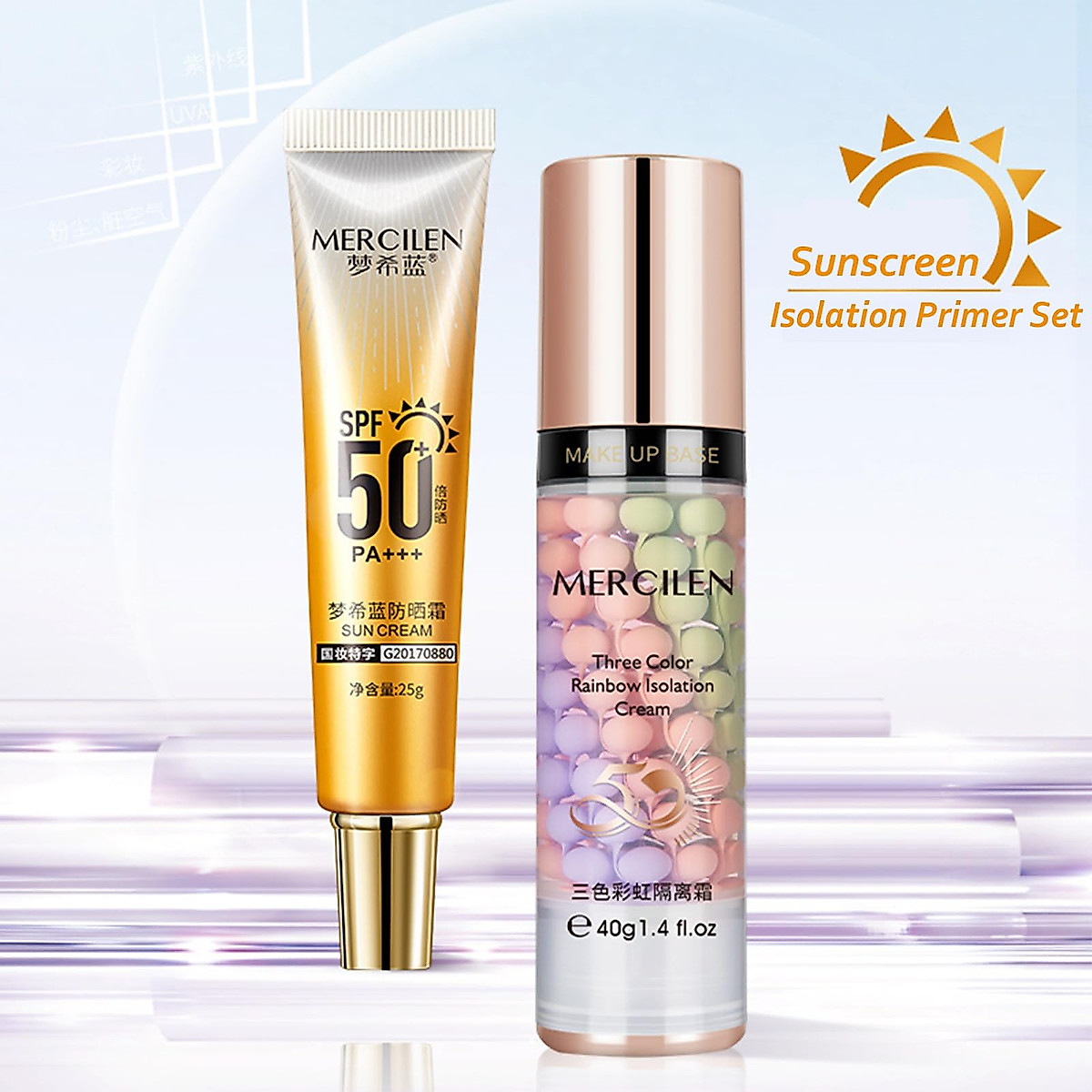 Miaritick Radiant Skin Set: 3 Colors Makeup Primer & Sunscreen Set- Moisturizing and Oil Control, Invisible Pore, Even Skin Colour, Make Foundation Fit Better and Create Stunning Makeup