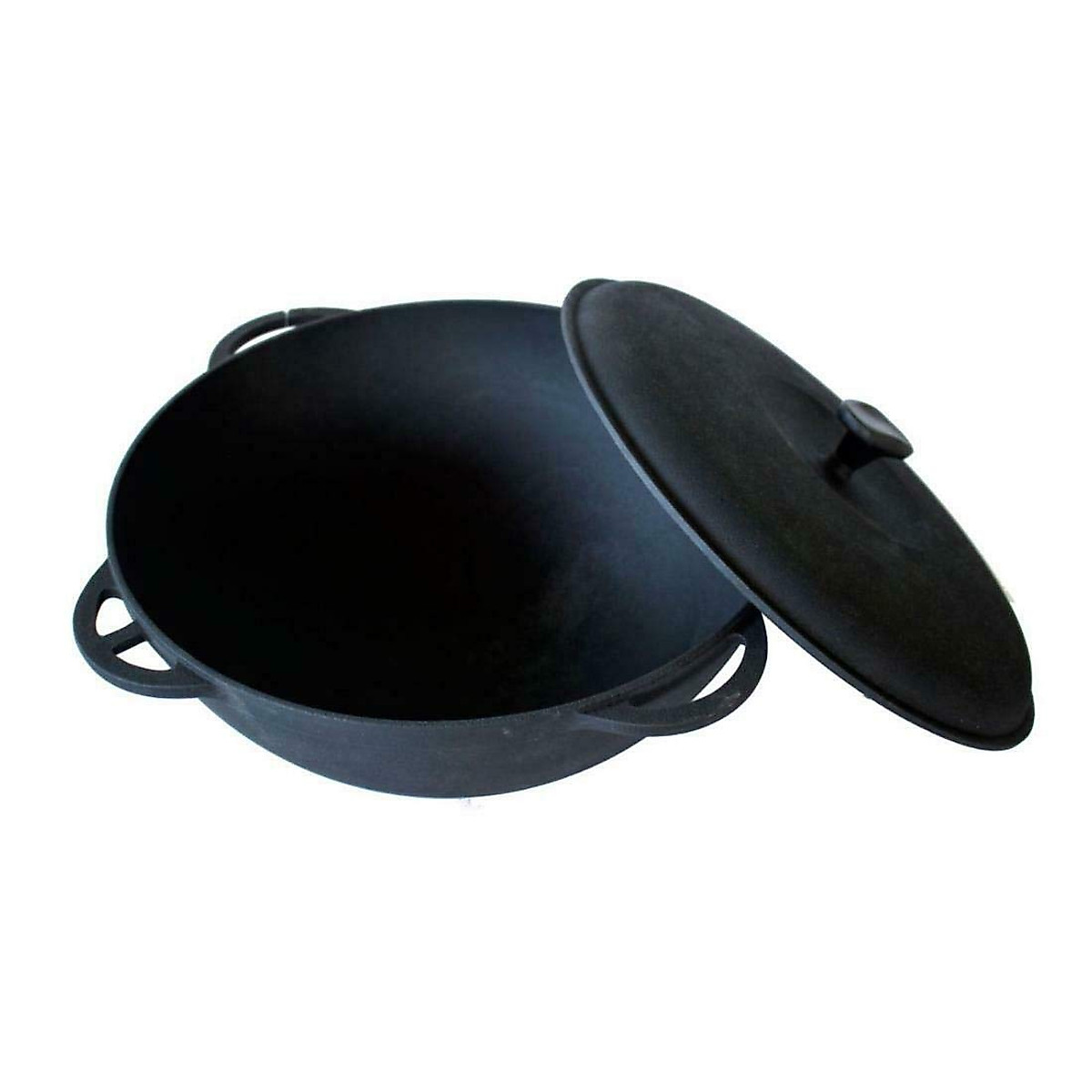 Kazan Uzbek Cast Iron Kazan for Plov Making Cookware Insulated Double Handle Pan Wide Mouth Cast Iron Dutch Oven, Outdoor Cooking Frying Pot, Lodge Cast Iron Skillet, 22 L