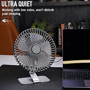 SLENPET 6 inch USB Desk Fan, Adjustable Tilt, 4 Speeds, Ultra-quiet, 90Rotation, Portable, Metal Base, Silver