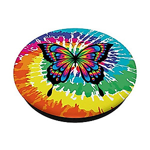 Rainbow Butterfly Gift For Women Girls Teens Tie Dye PopSockets PopGrip: Swappable Grip for Phones & Tablets