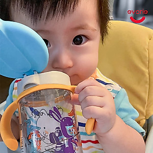 Evorie Tritan Toddler Sippy Cups 10 Oz Kids Water Bottle With Replacement Straw Bundle, Imaginations