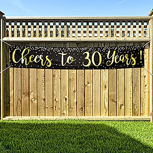 Cheers to 30 Years Banner, 30th Birthday Party Decorations (Black, Gold, 9.8 x 1.6 Ft)