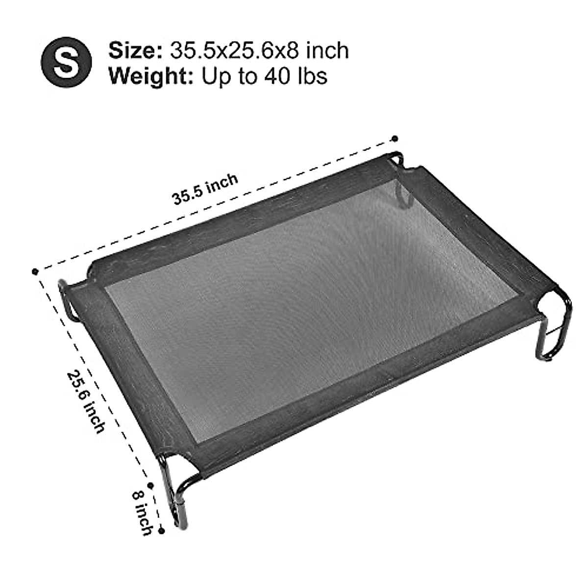 pettycare Outdoor Elevated Dog Bed Cot, Raised Dog Cots Beds, No Screws, Stable Frame & Durable Supportive Teslin Recyclable Mesh, Breathable, Indoor and Outside Pet Beds, Fits up to 40 lbs, Medium