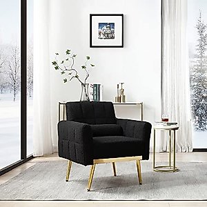 Tiophome Teddy Accent Modern Side Gold Legs & Waist Pillow, Single Sofa Couch Armchair Reading Chairs for Living Waiting Room Bedroom Black