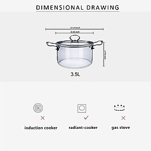 Glass Pot with Lid Heat Resistant ABHOME Stainless Steel Double Handles Stovetop Glassware for Cooking, Glass Saucepan for Soup, Milk, Pasta & Baby Food Stovetop Glass Cookware(3.5 Liter) …