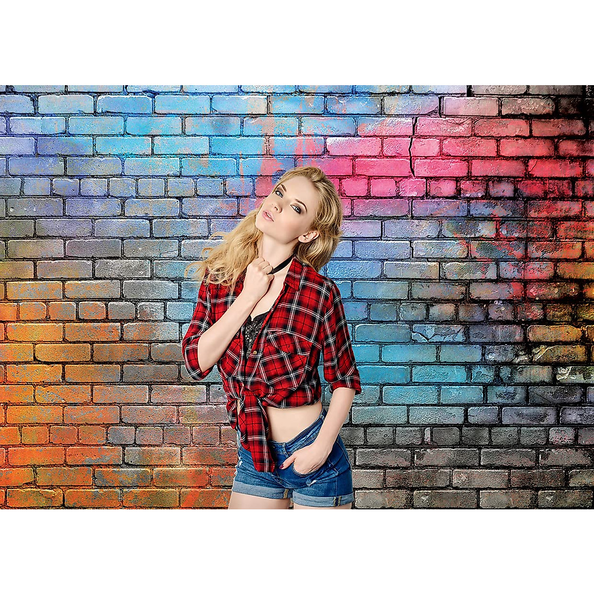 AIIKES 8x6FT Colorful Brick Wall Photo Backdrop 80's Hip Hop Disco Baby Birthday Wedding Graduation Themed Party Photography Background Fashion Decor Studio Photo Booth 11-502