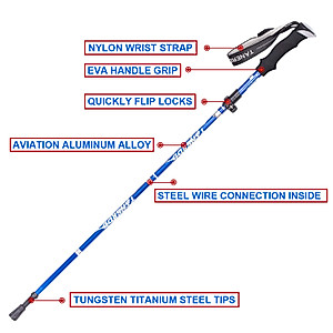 EASY BIG Walking Stick Trekking Poles Collapsible Hiking Poles - Auminum Alloy 7075 Trekking Sticks,Antishock and Quick Lock System, Telescopic, Collapsible, Ultralight