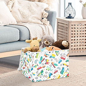 Cartoon Vehicle Cars Storage Bins with Lids Fabric Storage Containers Cubes Box Closet Organizer Collapsible Storage Basket for Bedroom Clothes Office Shelves Nursery Gifts Home Decor