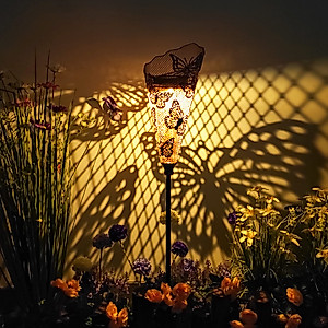 Elfengarden Solar Outdoor Lights, Butterfly Solar Lights Outdoor Waterproof,Warm White Led Metal Solar Garden Lights,Yard Porch Backyard Garden Decor Landscape Lighting