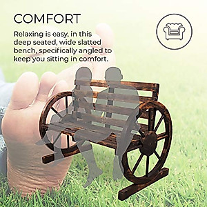 BACKYARD EXPRESSIONS PATIO · HOME · GARDEN 906969-NM Rustic Outdoor Wagon Wheel Design-Slatted Farmhouse Garden, Patio, Porch | Burnt Wood Finish | 2-Person Bench | Backyard Expressions, Brown