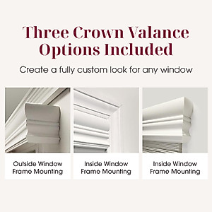 ARLO BLINDS Faux Wood Blinds with Crown Valance - 34.25" W x 60" H, White Cordless 2 Inch Horizontal Blinds - for Bedroom, Bathroom, Living Room, Glass Door Interior Windows