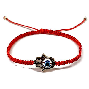 MYSTIC JEWELS by Dalia – Macrame Red String Bracelet for Luck – Blue Turkish Eye with Fatima Hand Hamsa