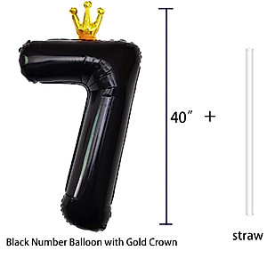 Gifloon Black Number 7 Balloon with Crown, Large number balloons 40 inch, 7th Birthday Party Decorations Supplies 7 Year Old Birthday Sign Decor