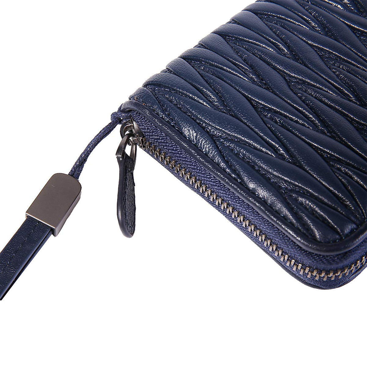 YILINSA Women's Wallet RFID Blocked Leather Wallet Pleated Clutch Long Wallet Leather Zipper Wallet (Blue)