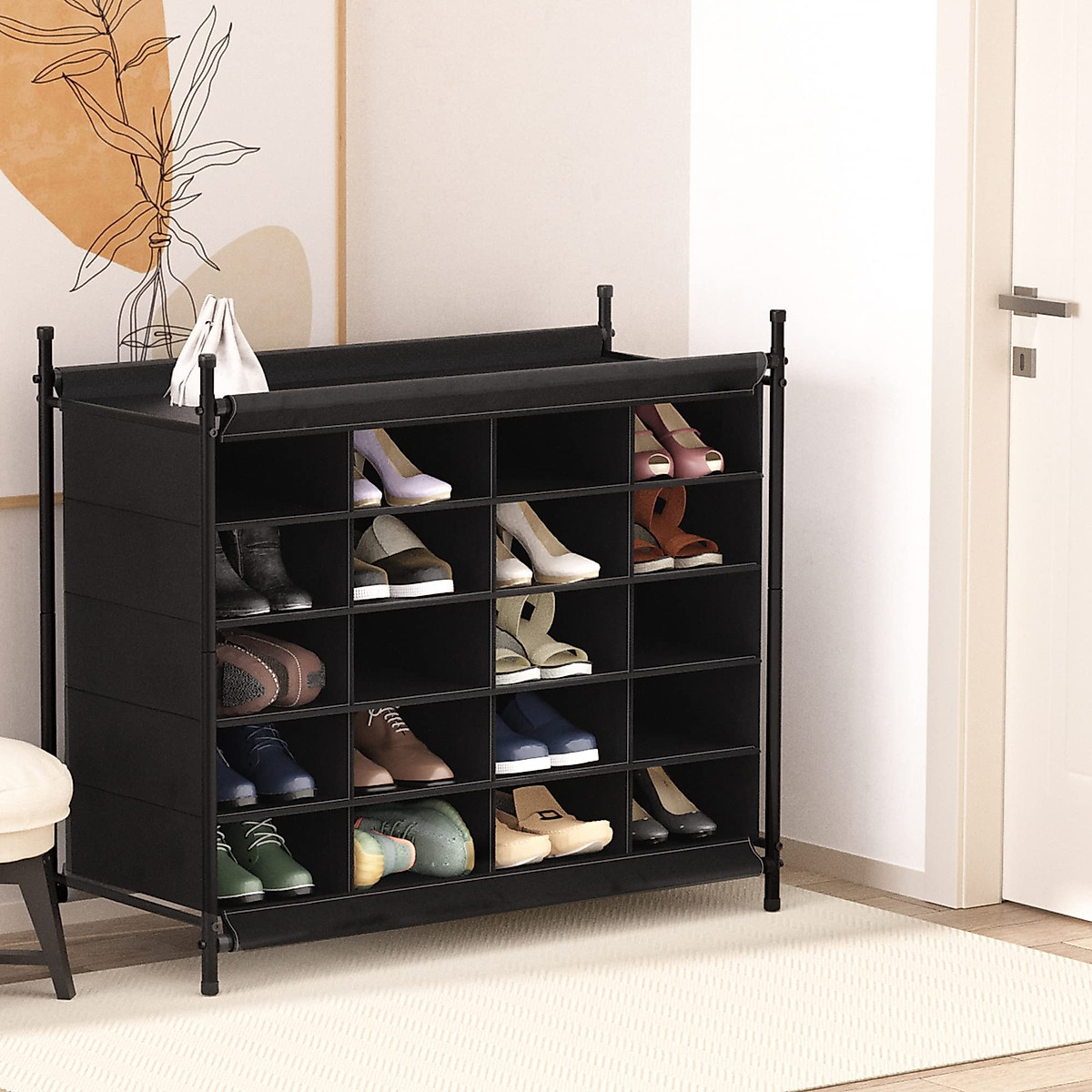 STO STO Shoe Rack Organizer, 5-Tier 20 Pairs Free Standing Stackable Shoe Rack Cubby for Entryway, Closet and Hallway, Gray