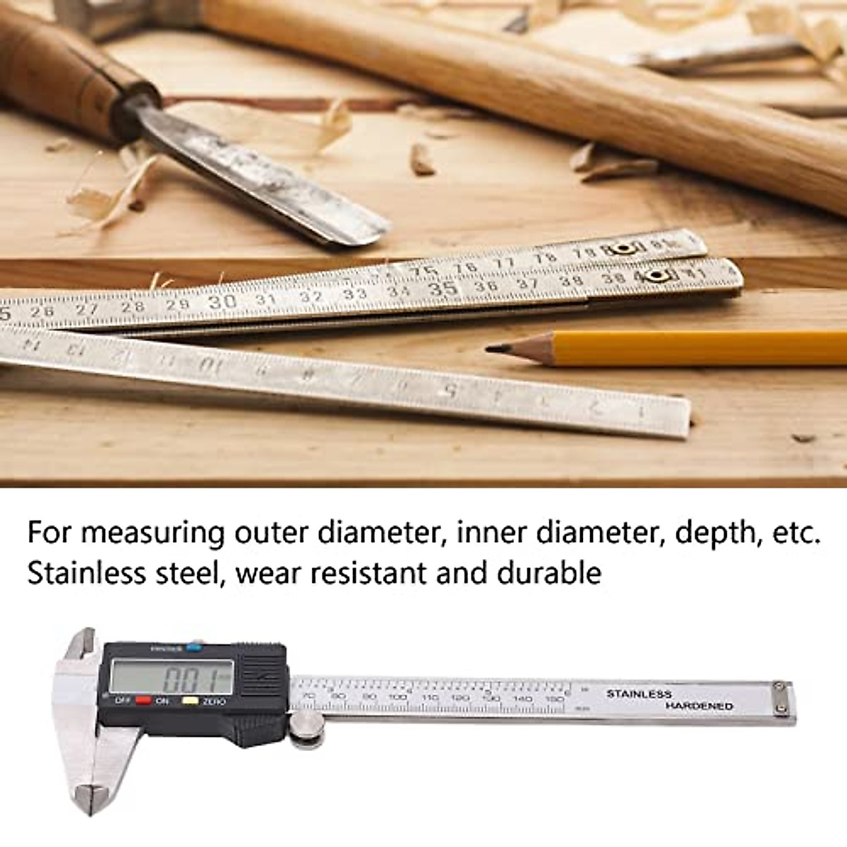Digital Display Caliper, Electronic Vernier Caliper 0‑150mm Multifunctional Metric inch Conversion with 180mah Battery for Measuring Diameter Depth