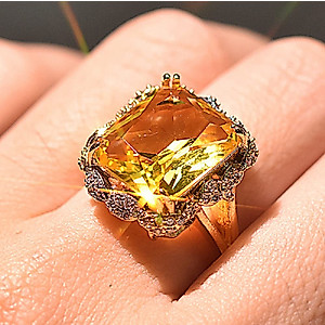 925 Sterling Silver Set Champagne Square Diamond Ring Fashion Citrine Gold Plated Gemstone Ring Yellow Diamond Ring Princess Cut Cubic Zirconia Citrine Ring Wedding Ring Size 6-10 570 (7)