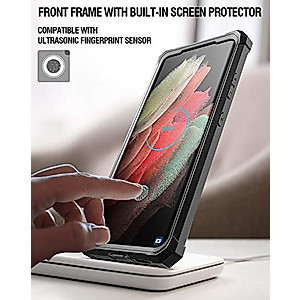 Poetic Guardian Case Designed for Samsung Galaxy S21 Ultra 5G 6.8 inch, Built-in Screen Protector Work with Fingerprint ID, Full Body Hybrid Shockproof Bumper Cover Case, Black/Clear