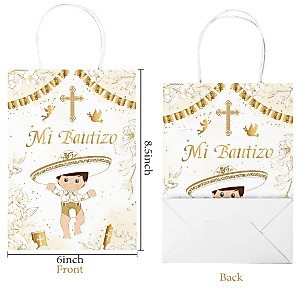 Mi Bautizo Decoration-Gold Mi Bautizo Bags First Communion Favor Bags for Boy God Bless,Baptism Party Decoration, Christening Religious Party Favor Bags Supplies with Handles Thank You Gift Bags