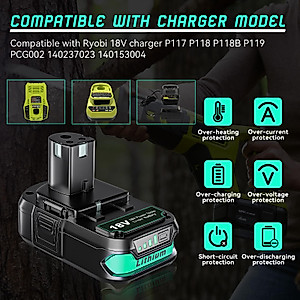 FERRYBOAT 3600mAh P102 Battery Replacement for Ryobi 18V Battery Lithium ion ONE + P103 P104 P105 P107 P108 P109 P190 P191 P122,2-Pack