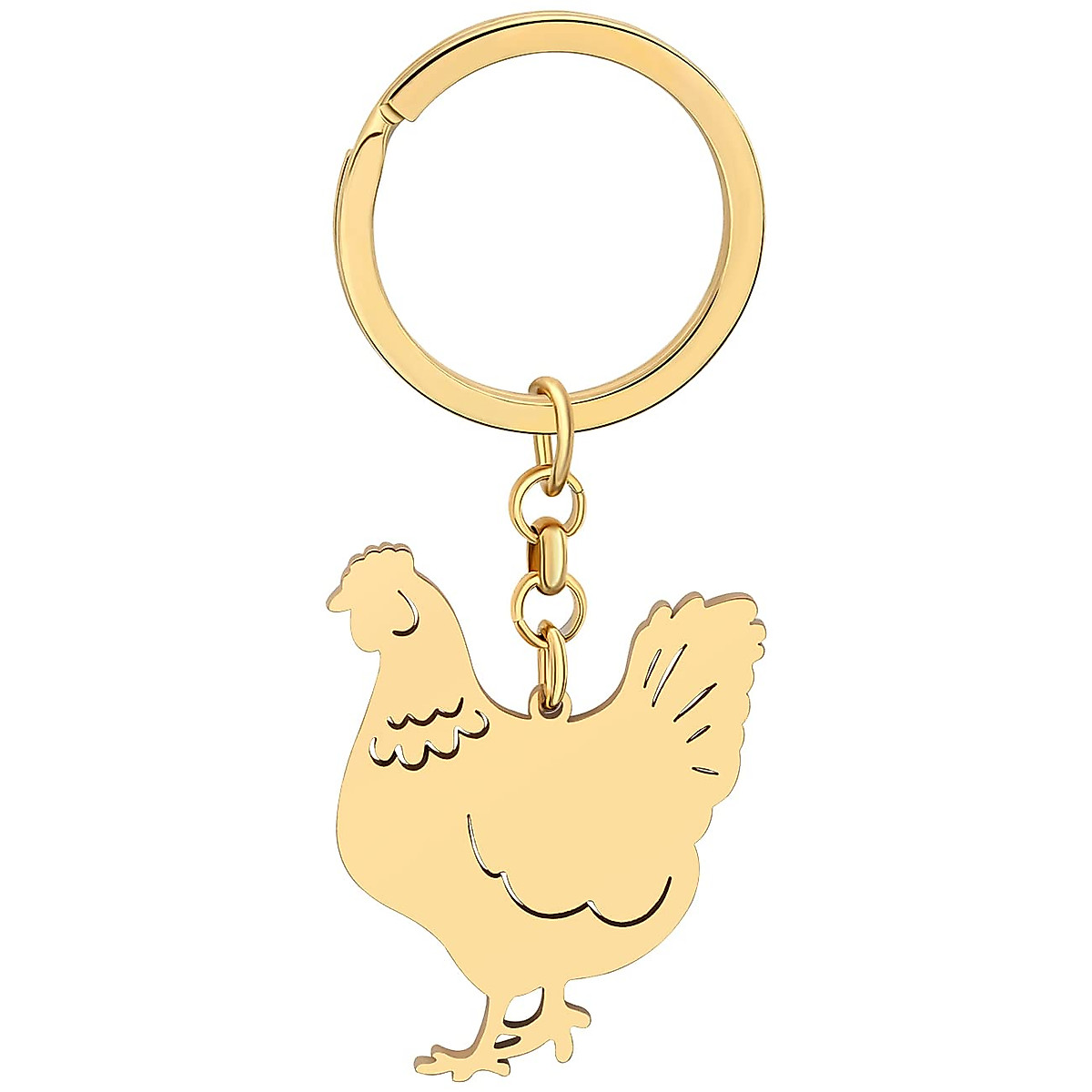 LONYOO Novelty Rooster Hen Chicken Keychain Stainless Steel Chicken Keyring Gifts for Girls Women Purse Car Key Charms (Gold Plated)