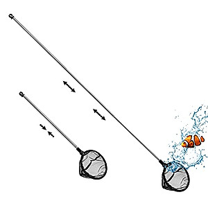 Filhome Telescopic Aquarium Fish Net, Fine Mesh Round Fish Net for Fish Tank with Extendable Long Handle (3.5 inch)