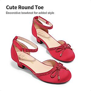 DREAM PAIRS Girls Dress Shoes Closed Toe Low Heels Ankle Strap Pumps for Toddler Little Big Kid Flower Party Wedding Princess,Size 2 Little Kid,RED,SDFL2318K