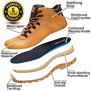 CC-Los Men's Waterproof Hiking Boots Mid-top Boots Lightweight Non-slip High-Traction Grip 7.5-14