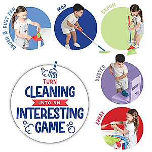 Play22 Kids Cleaning Set 12 Piece - Toy Cleaning Set Includes Broom, Mop, Brush, Dust Pan, Duster, Sponge, Clothes, Spray, Bucket, Caution Sign, - Toy Kitchen Toddler Cleaning Set - Original