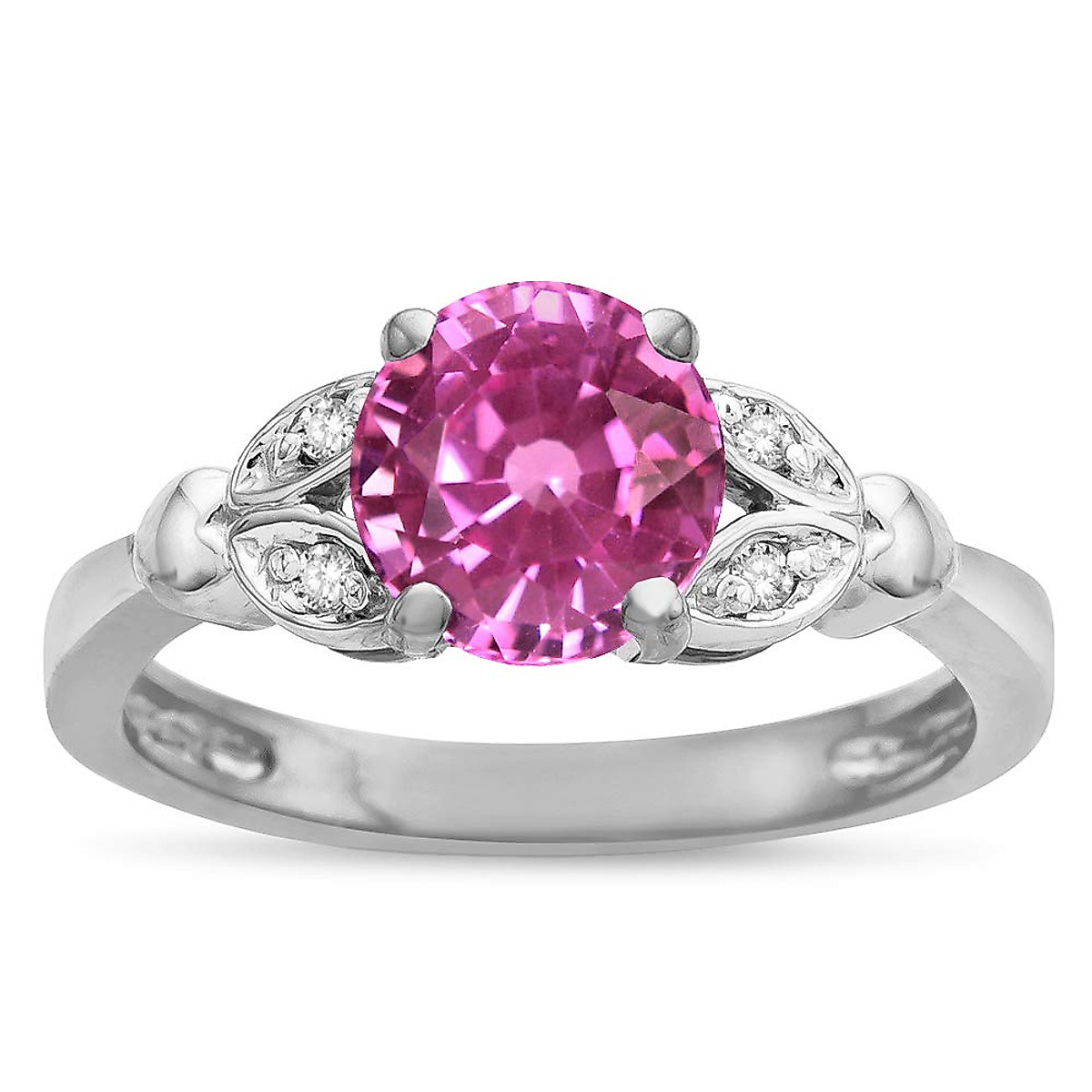 Star K Round 7mm Created Pink Sapphire Marquee Design Promise Engagement Ring 14 kt Rose Gold Size 7
