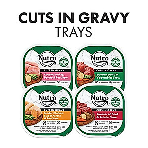 NUTRO Natural Grain Free Adult Dog Wet Food Cuts in Gravy Variety Pack of Beef, Lamb, Chicken, and Turkey Recipes, 3.5 oz. Trays (Pack of 36)