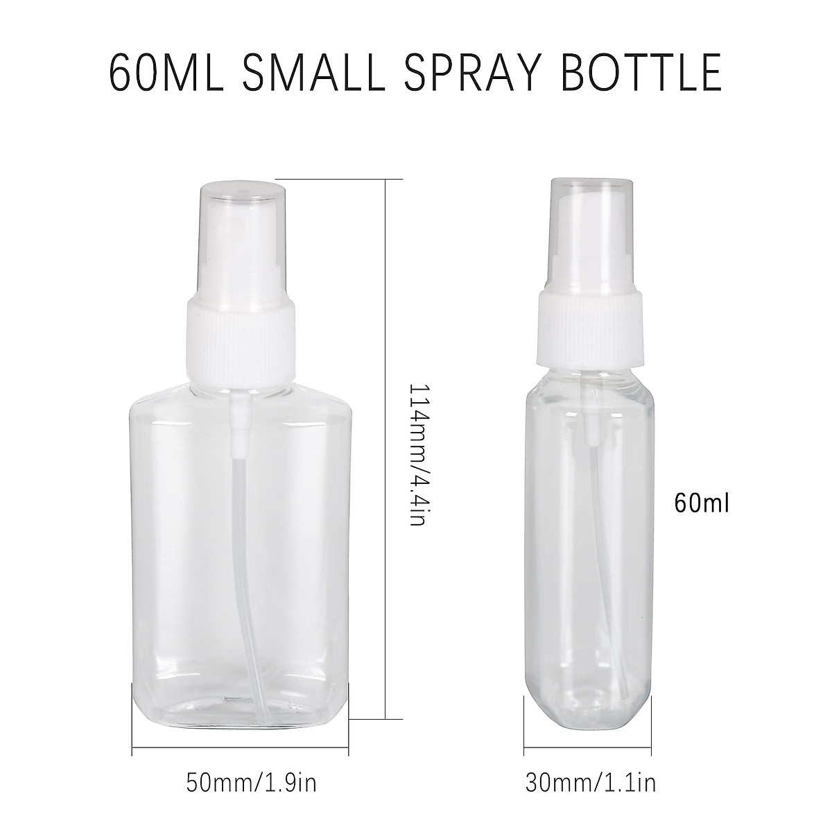 36 Pack 2oz Small Spray Bottles, Clear Empty Fine Mist Plastic Mini Travel Bottle, Refillable Empty Liquid Containers with 42 Labels