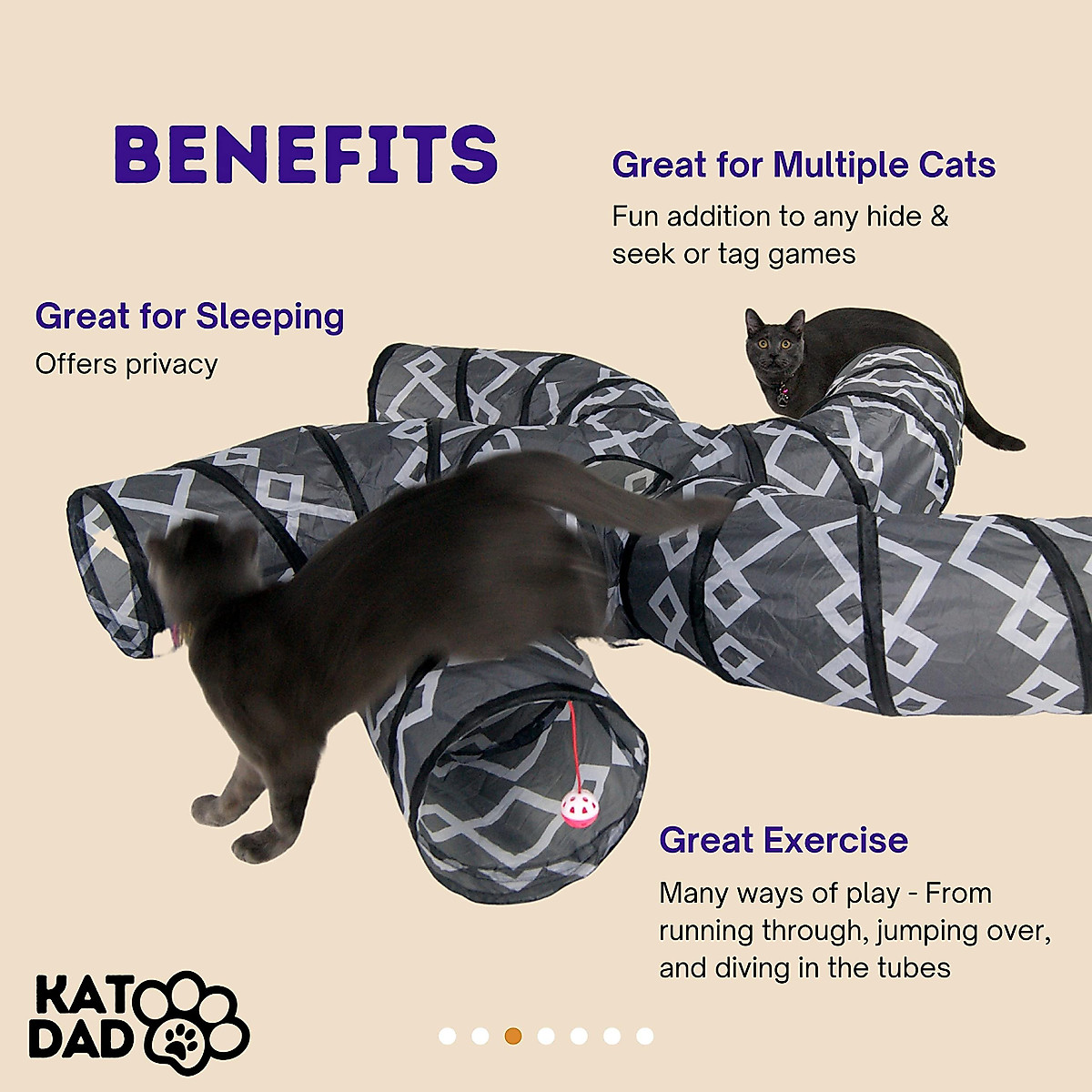 Katdad 5-Way Cat Tunnel with Bag - Fun Cat Toys - Dog Tunnel, Rabbit Tunnel or Ferret Tunnel - Mid-Century Design