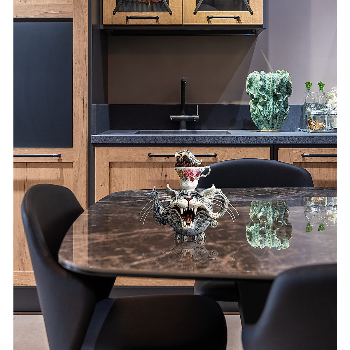 KllLAS Handmade Art Cat Teapot Statues Devil Cats Imitation Teapot Decor Sculpture - Home Desktop Shelf Ornaments Decorative Creative Resin Crafts for Living Room, Bedroom, Office(5.9in)