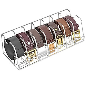 NIUBEE Belt Organizer, Acrylic Belt Storage Holder for The Closet and Drawer, 7 Compartments Belt Box with Display Stand
