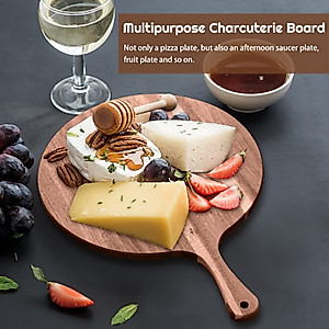 2 Pieces Acacia Wood Round Charcuterie Board 12'' Cutting Board Wooden Pizza Peel Cheese Paddle with Handle for Home Baking, Cheese, Fruits, Vegetables, Bread, Charcuterie Serving,16 x 12 x 0.6 Inch