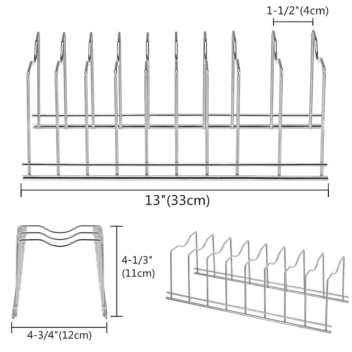 SANNO Pot Pan Lid Holder Rack Organizer Kitchen Organizer Drawer Plate Organizer Pot Lids, Storage Cutting Boards, Bakeware, Serving Trays, Reusable Containers in Cabinet Pantry , Stainless Steel