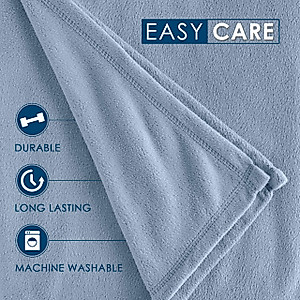 Martex 1B06870 Super Soft Fleece Lightweight Reversible Cozy Warm Sofa Blanket Low Lint Luxury Hotel Style All Seasons Layering Solid Pet Friendly Queen Size Bed and Couch Blankets, Full Queen, Blue