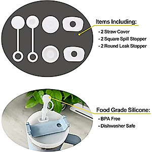 Silicone Spill Proof Stopper Set of 3, Compatible with Stanley Cup 1.0 40oz/ 30oz,Tumbler Accessories, Including 2 Straw Cover Cap,2 Square Spill Stopper and 2 Round Leak Stopper