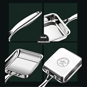 SSYSHANGSYA Japanese Omelette Pan - Tamagoyaki Nonstick Pan - Square Pan - Egg Roll Pan - Rectangle Frying Pan - Small Frying Egg Pan, Cooktop Safe, 7.5 x 6.3 inch (Stainless Steel)